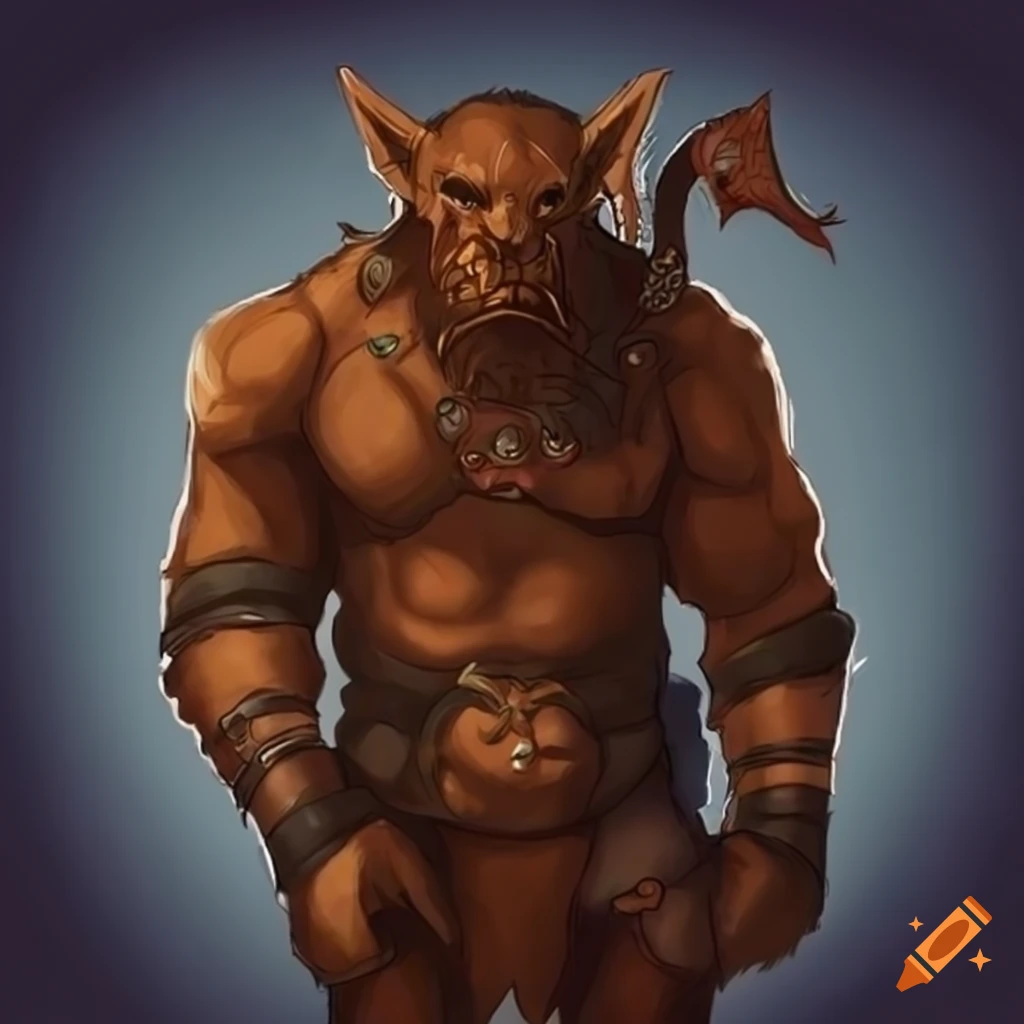 Artwork of a bugbear creature with gold and crimson fur as a boxer on Craiyon