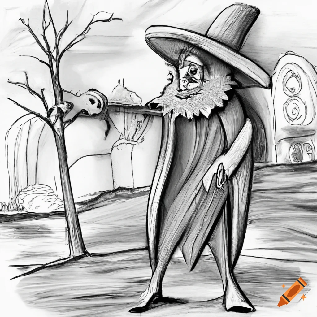 Detailed cartoon illustration of mephistopheles by the river