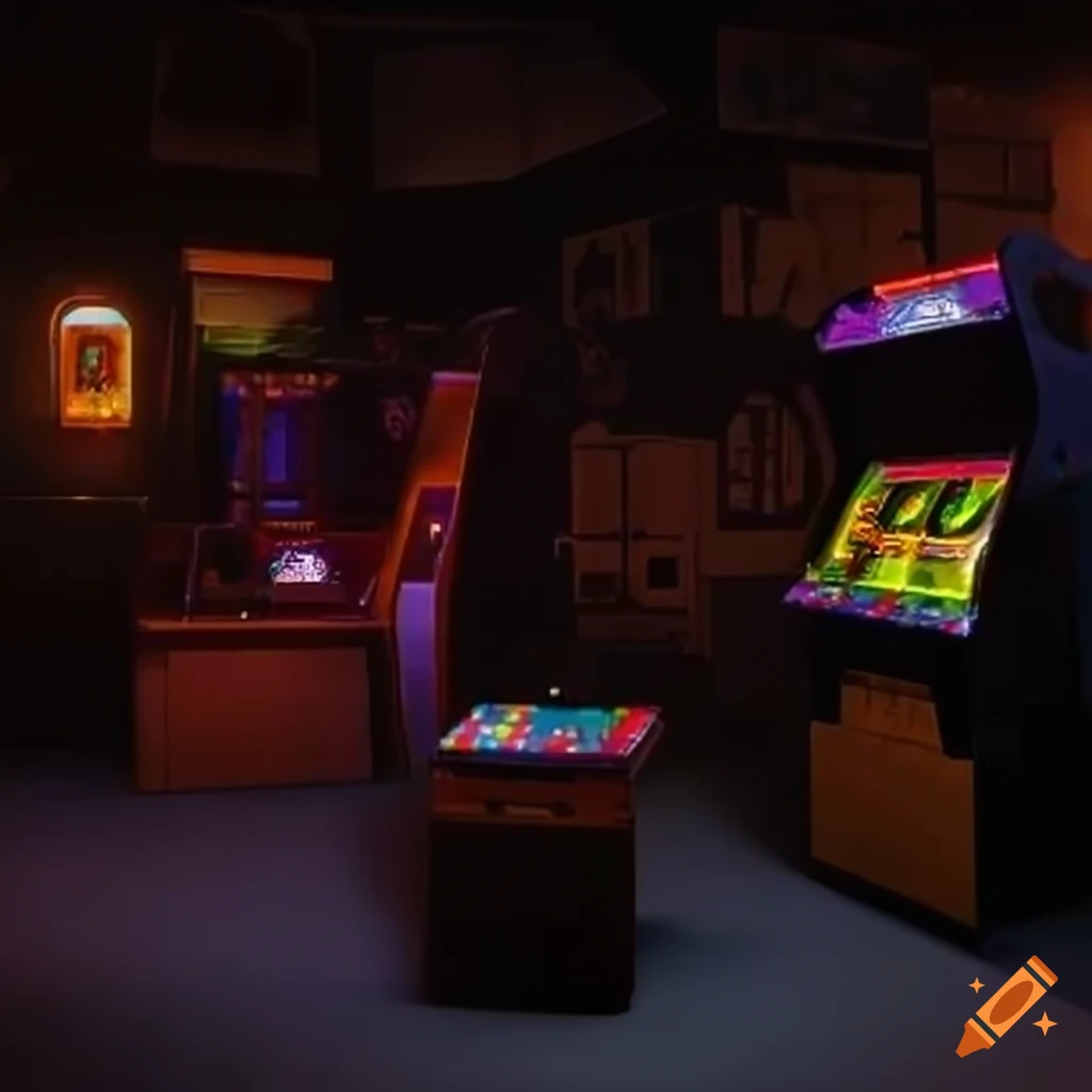 Ultra realistic 80s arcade scene