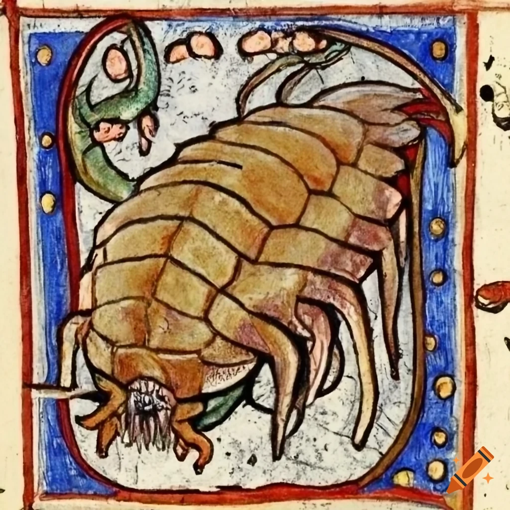 Illustration of a giant isopod monster from a medieval bestiary