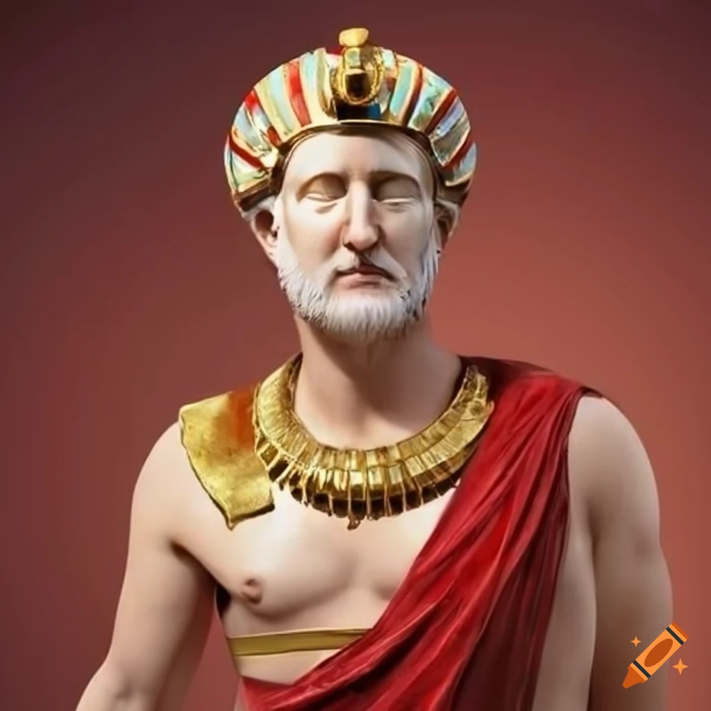 Hadrian dressed as a pharaoh in red and gold costume