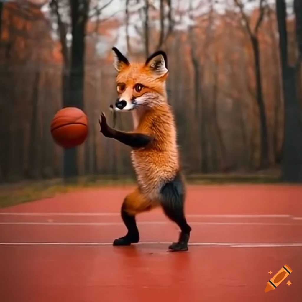 Fox playing basketball with deer friends