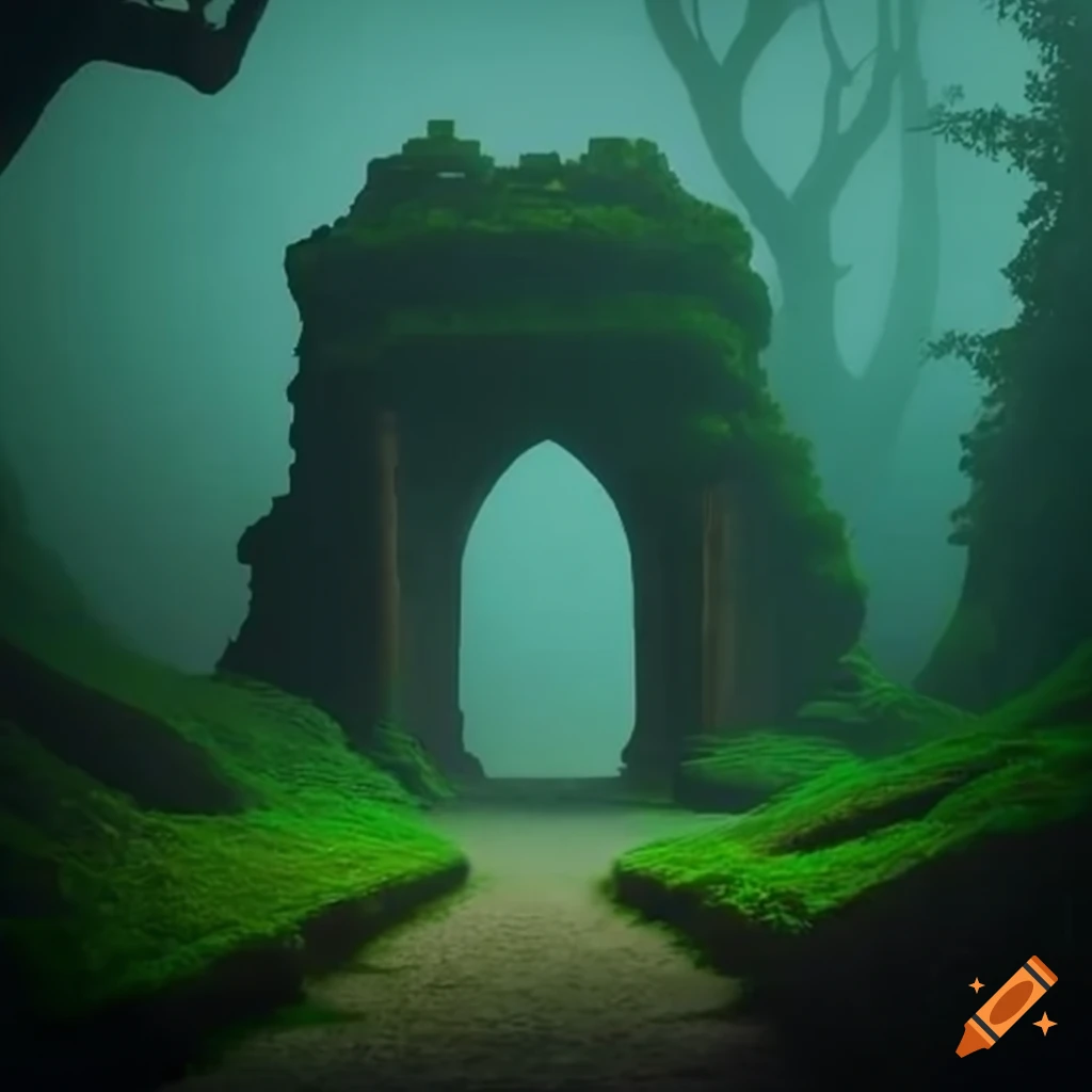 Mysterious ruins in the enchanted forest on Craiyon