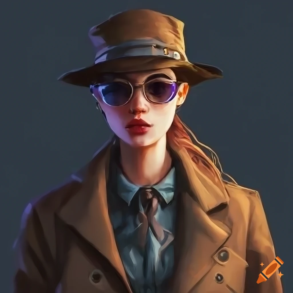 Portrait of a young female detective wearing sunglasses on Craiyon