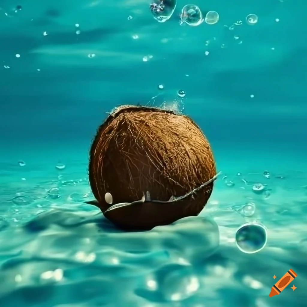 Wallpaper of a floating luminous coconut above the sea