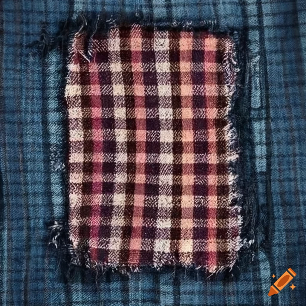 Plaid flannel patch on denim fabric