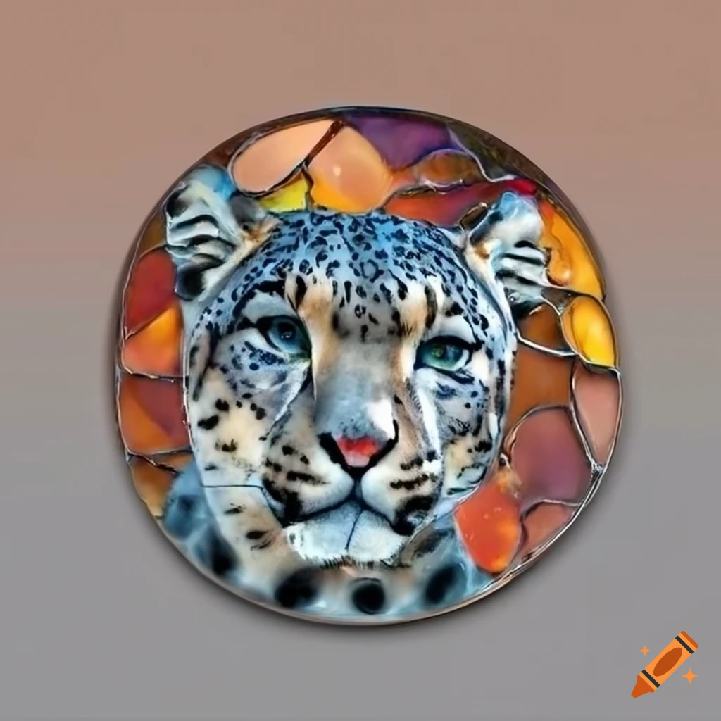 Stained glass with snow leopard in fall on Craiyon