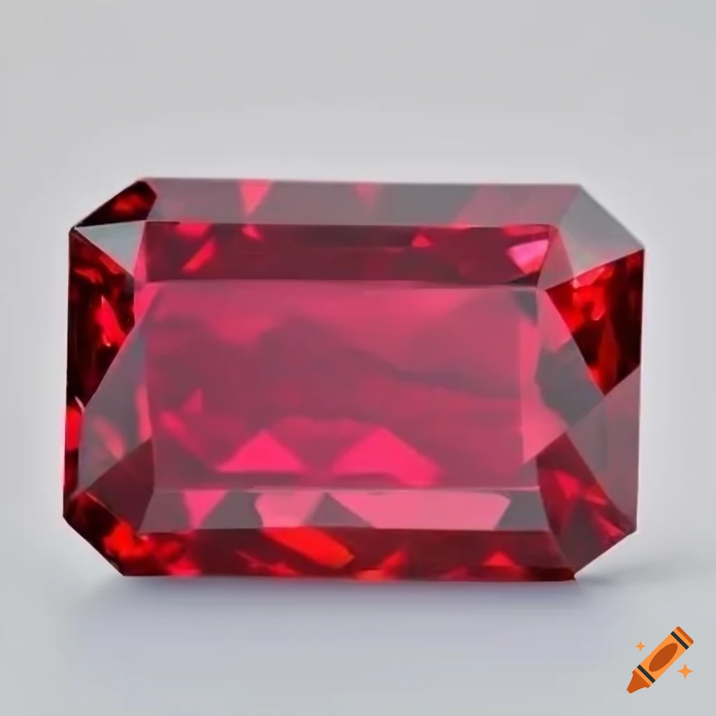 Red rectangular gemstone on blank background