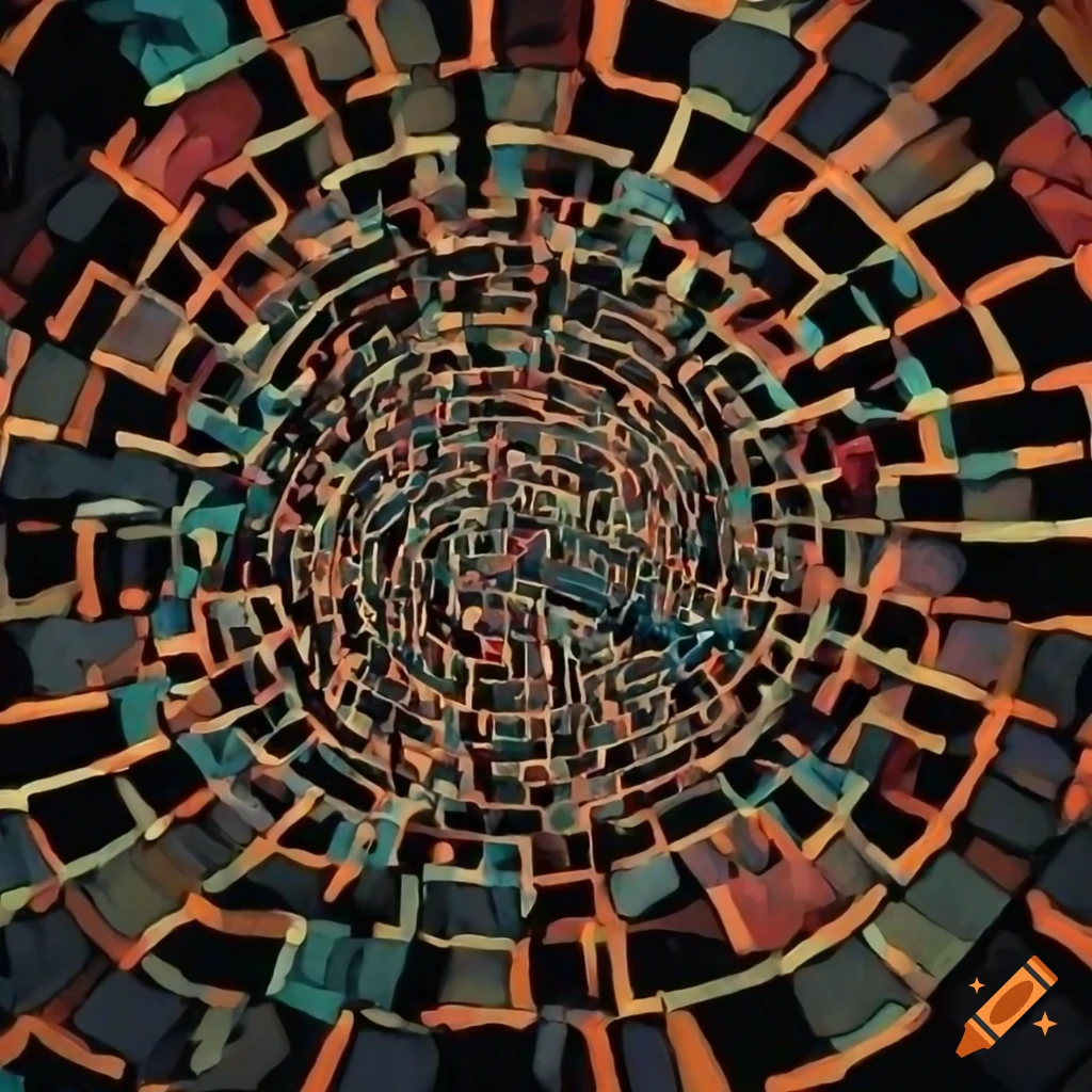 Mosaic painting of a crowd in a maze on Craiyon