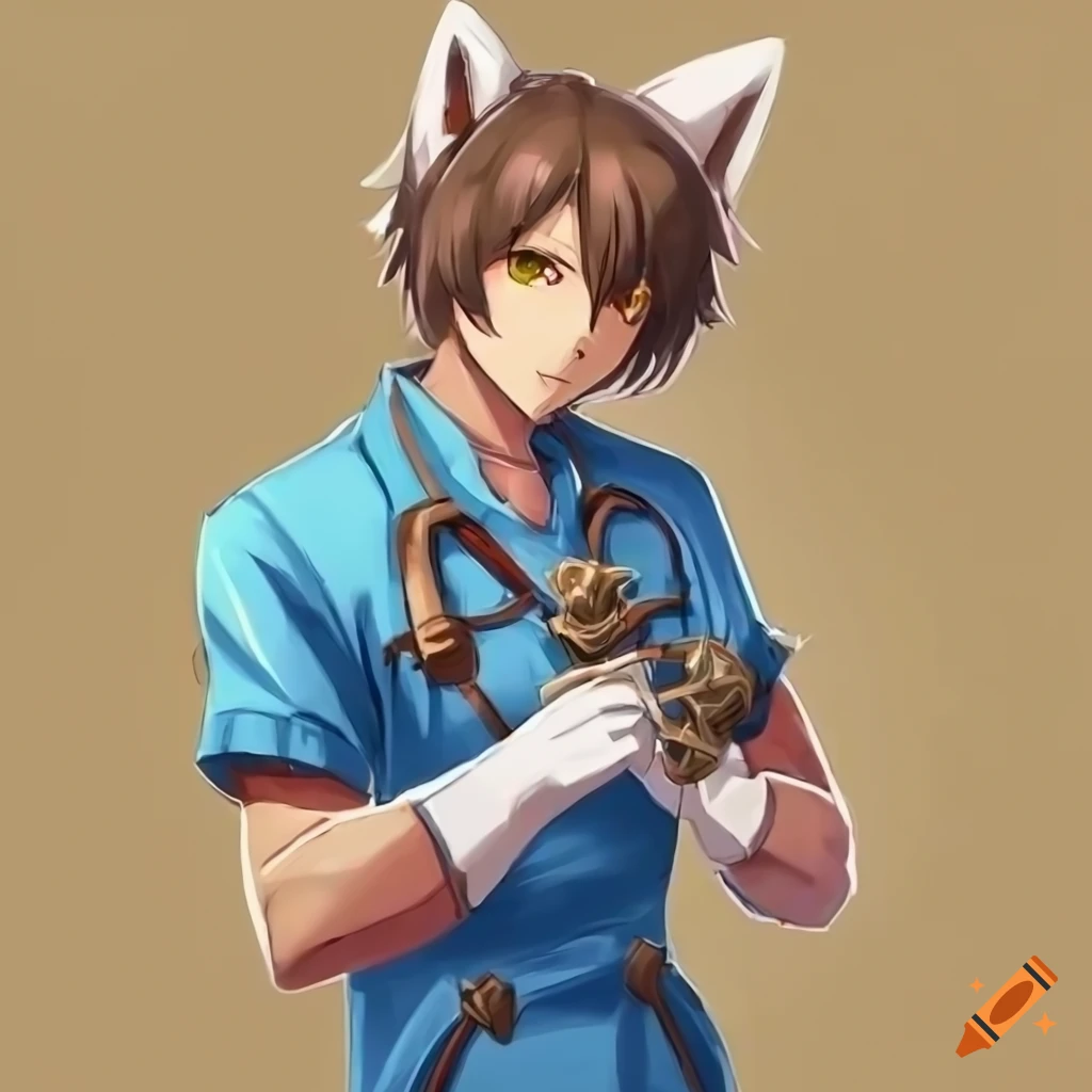 Anime characters hugging: brother and sister with wolf features