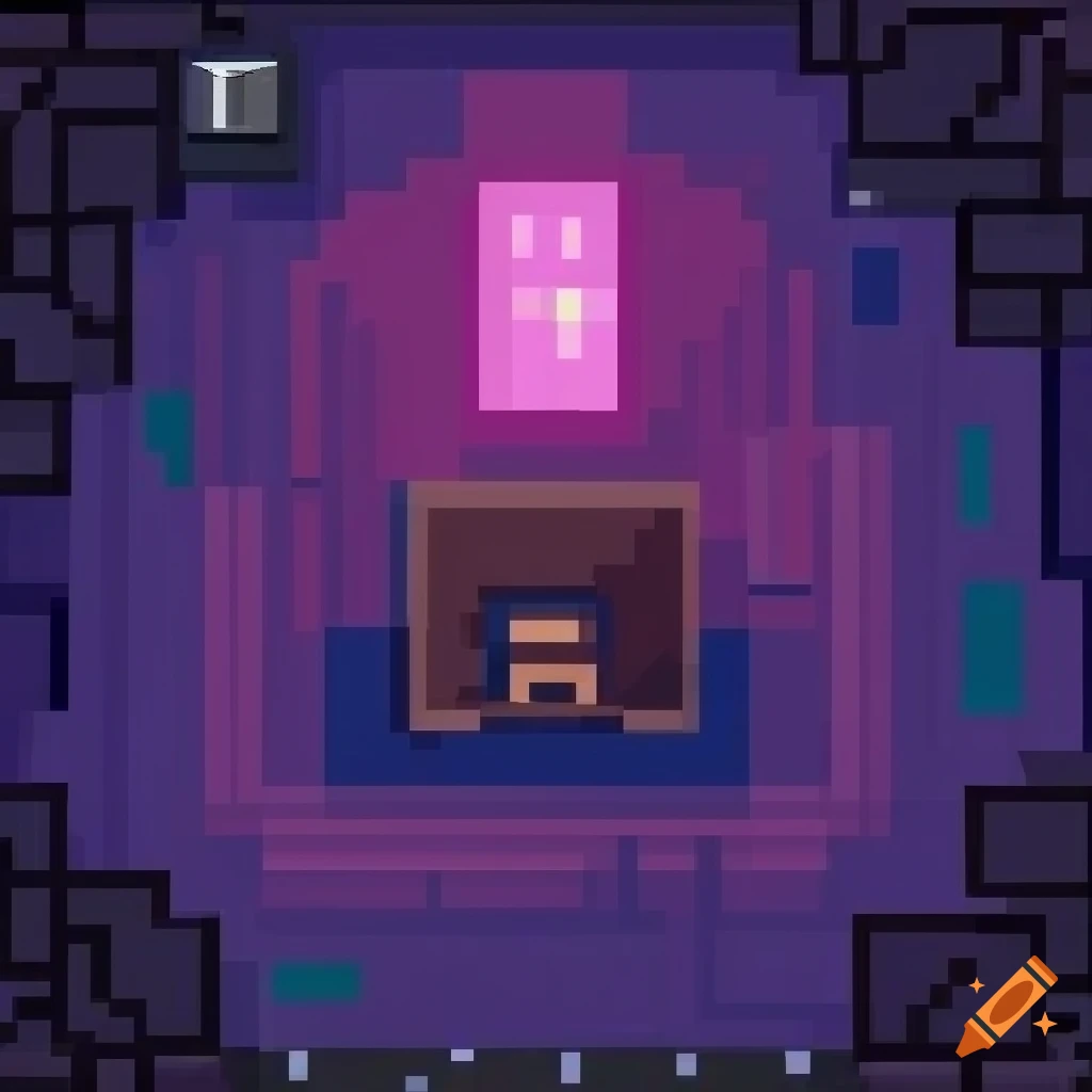 Top view pixel art of a magical room