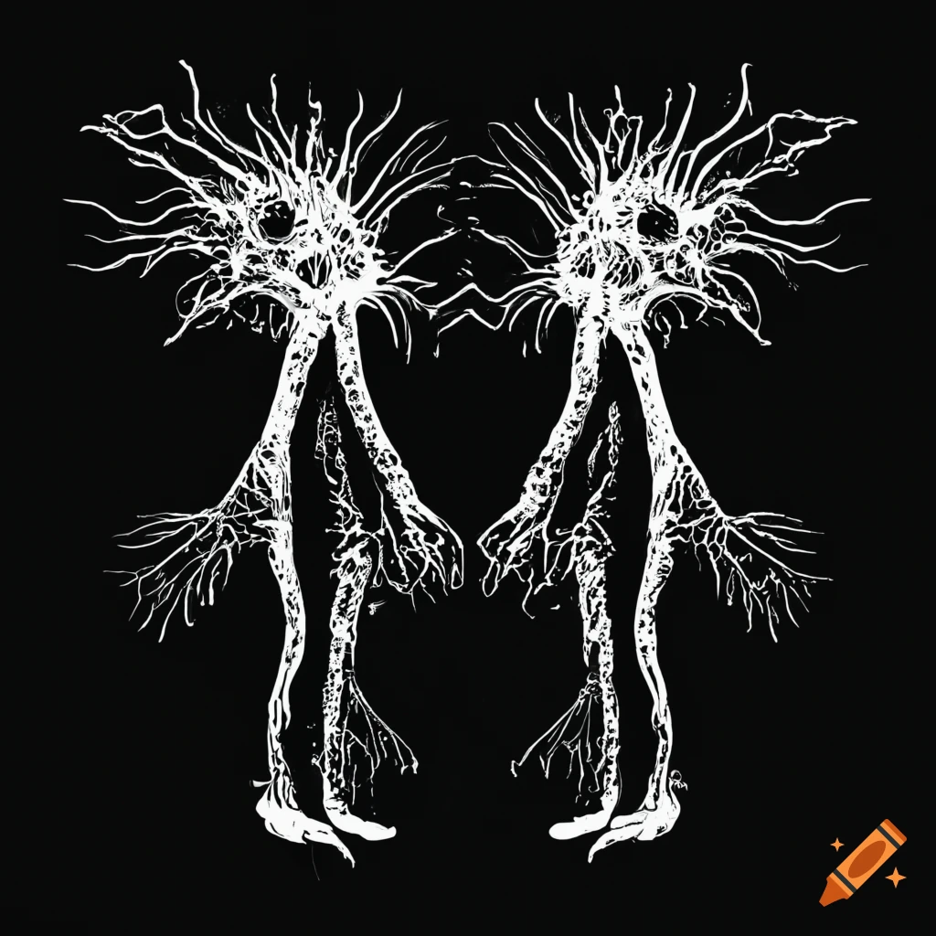 Illustration of two friendly neurons holding hands
