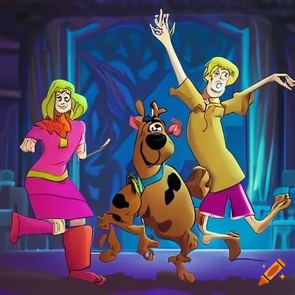 Scooby doo performing on stage with fans