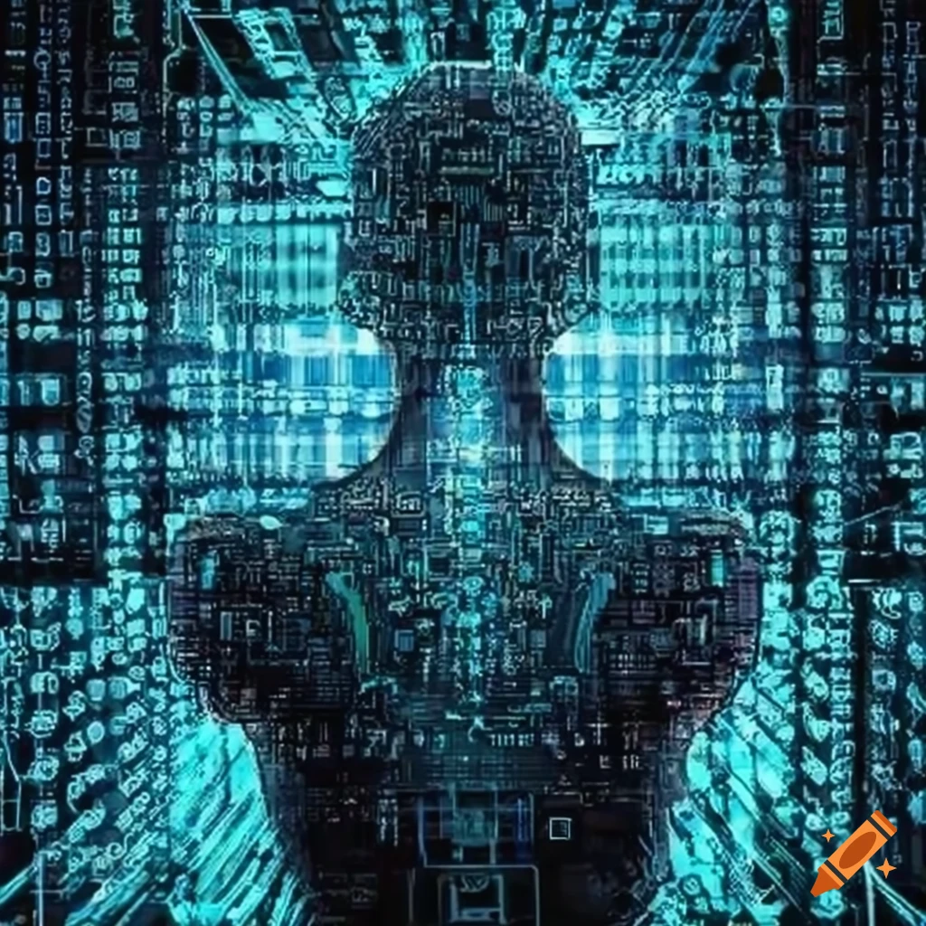 Computer code transforming into a person