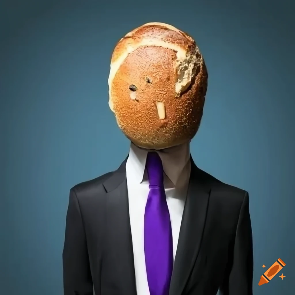 Surreal art of a man with loaf of bread as head