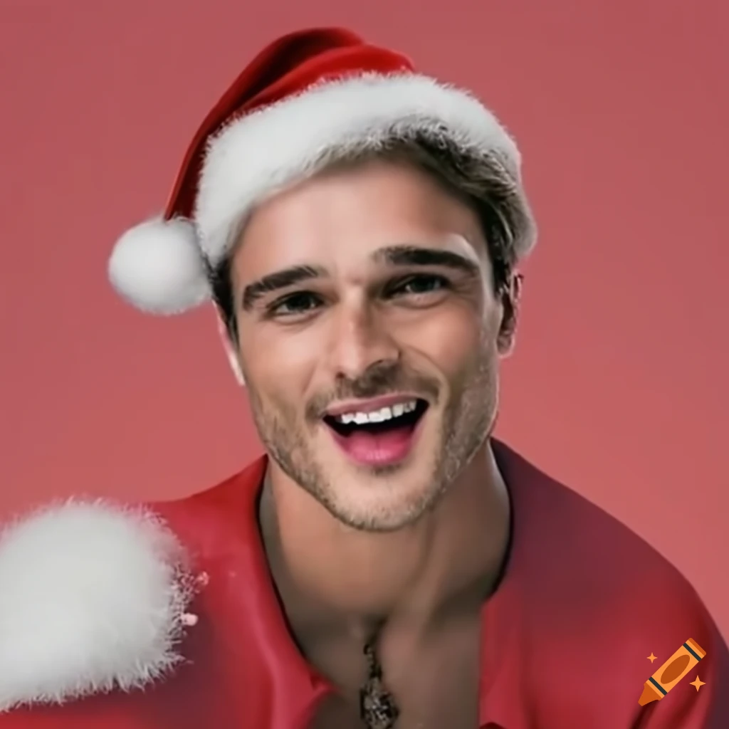 Christmas card with Jacob Elordi as Santa Claus on Craiyon