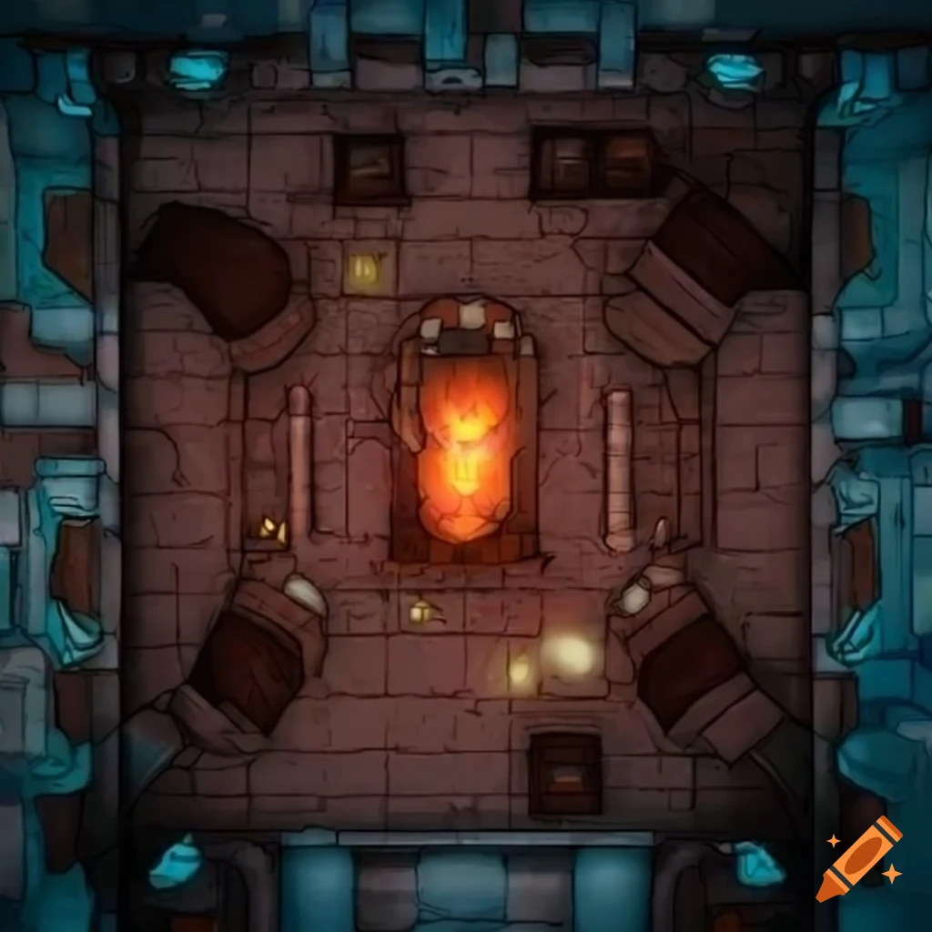 Top-down view of a fantasy furnace room