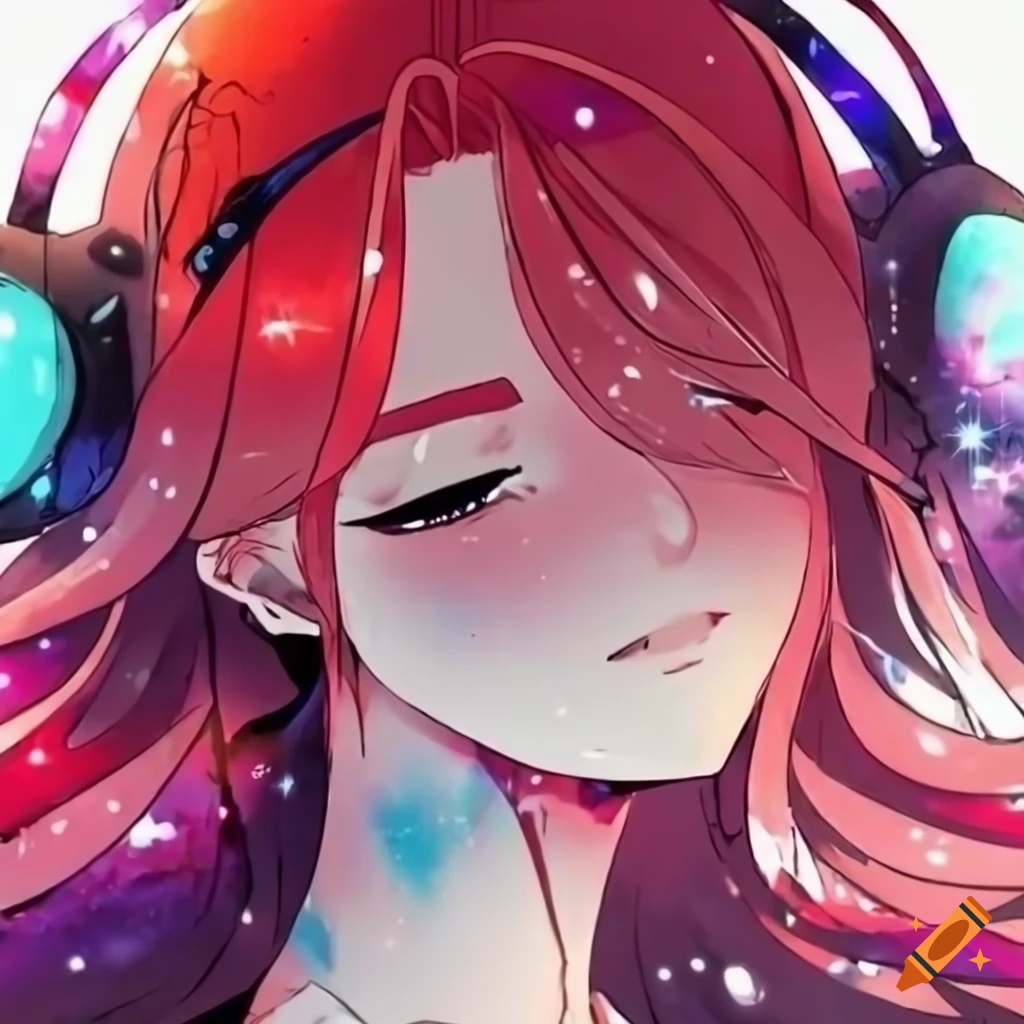 Artistic depiction of a red-haired girl with a galaxy demon