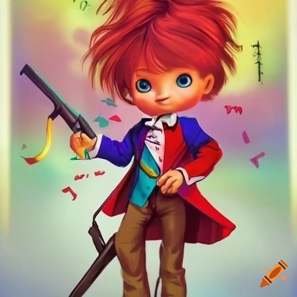 Pixar style illustration of rainbow brite's red butler as rambo