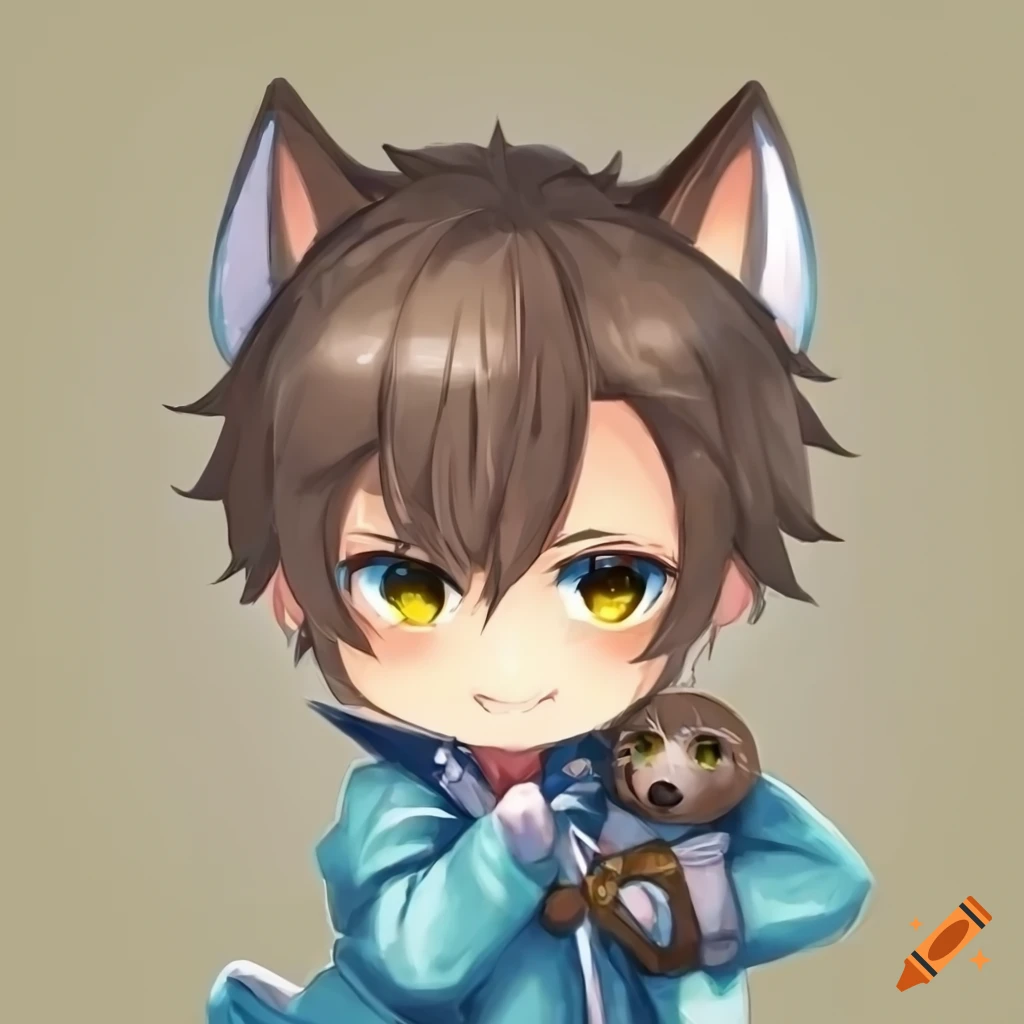 Anime characters hugging: brother and sister with wolf features