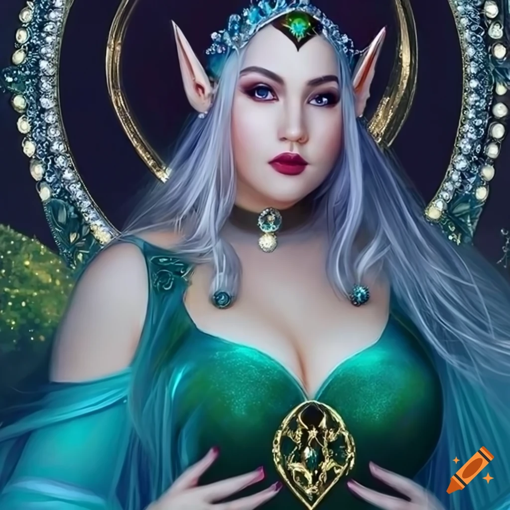 Fantasy art of a beautiful plus size elven princess on Craiyon