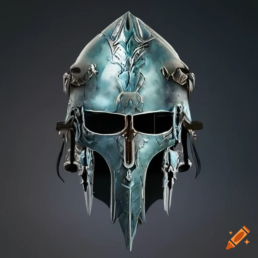Intricate symmetrical battle helmet