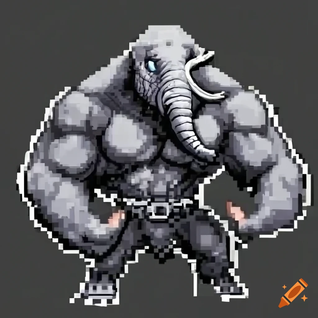 Black and white elephant man fighting game sprite