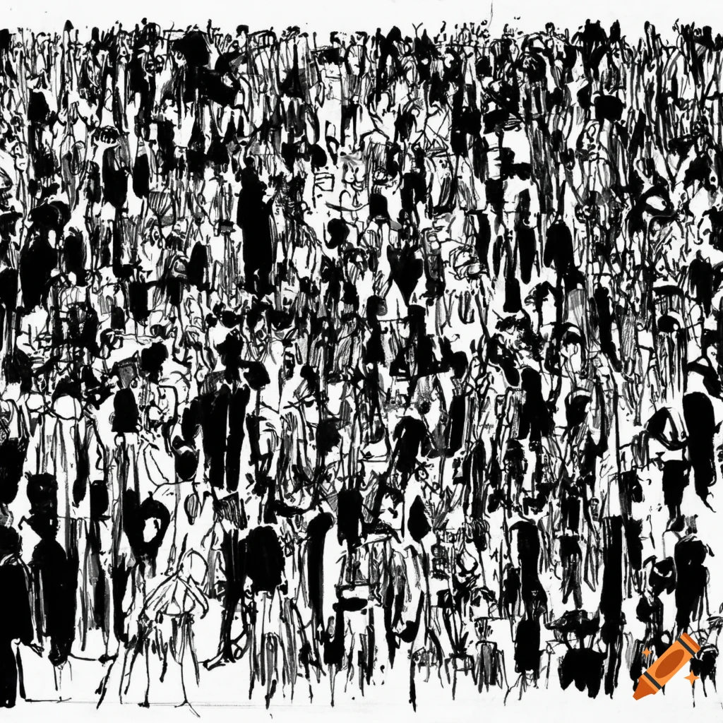 Sketch of a crowd navigating through a maze