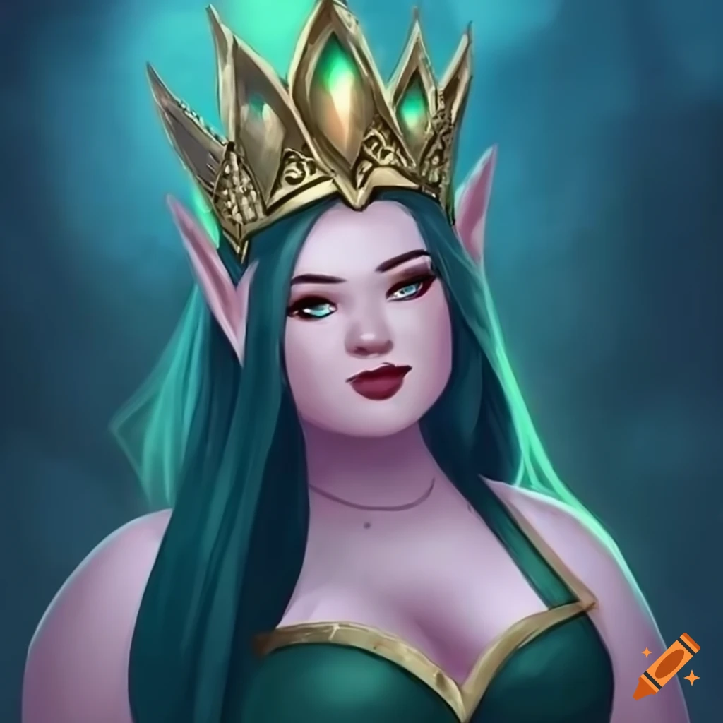 Illustration of a plus-sized High Elf Queen performing magic on Craiyon