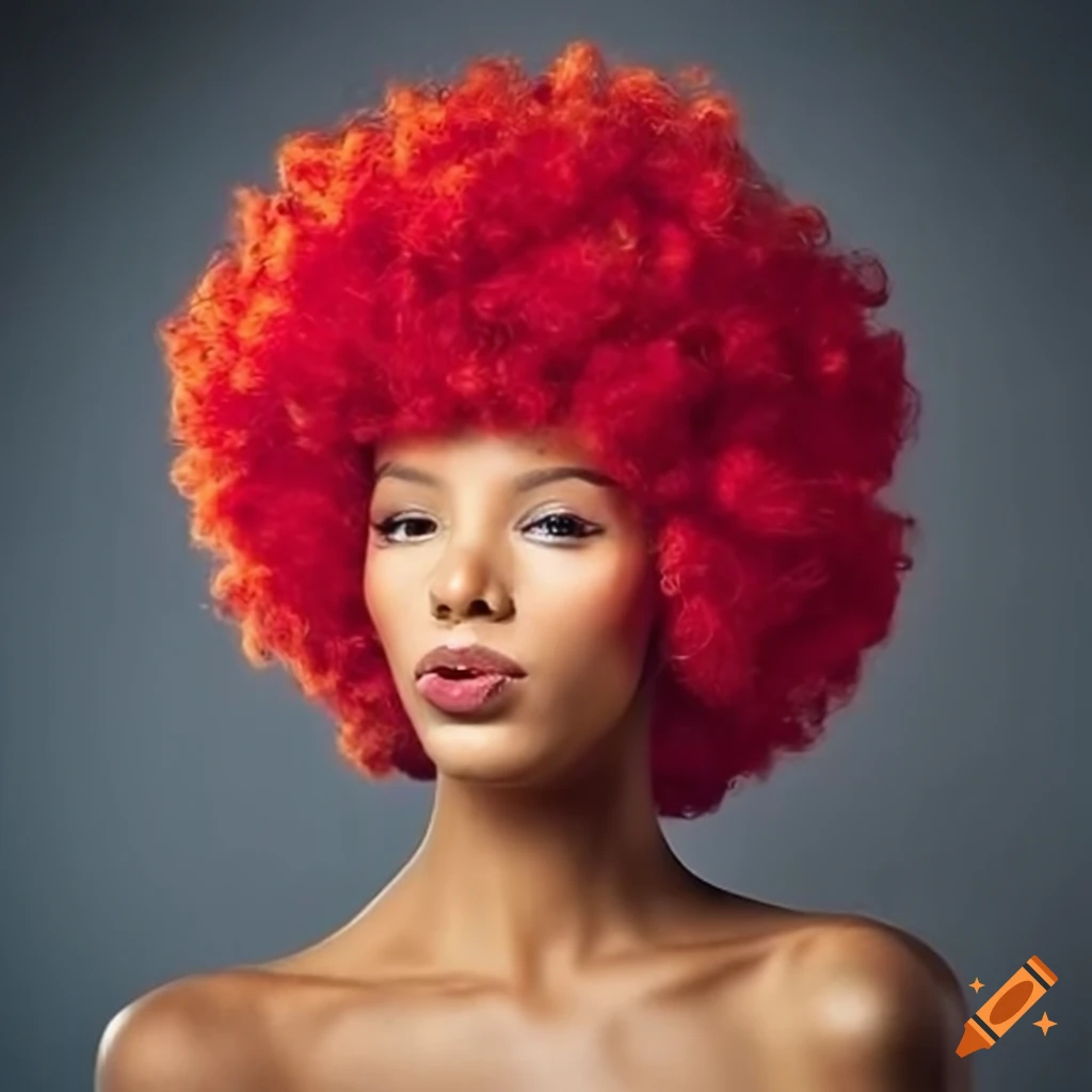 Red afro wig for humorous looks on Craiyon