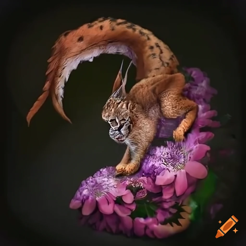Dragon lynx with blooming flowers on Craiyon