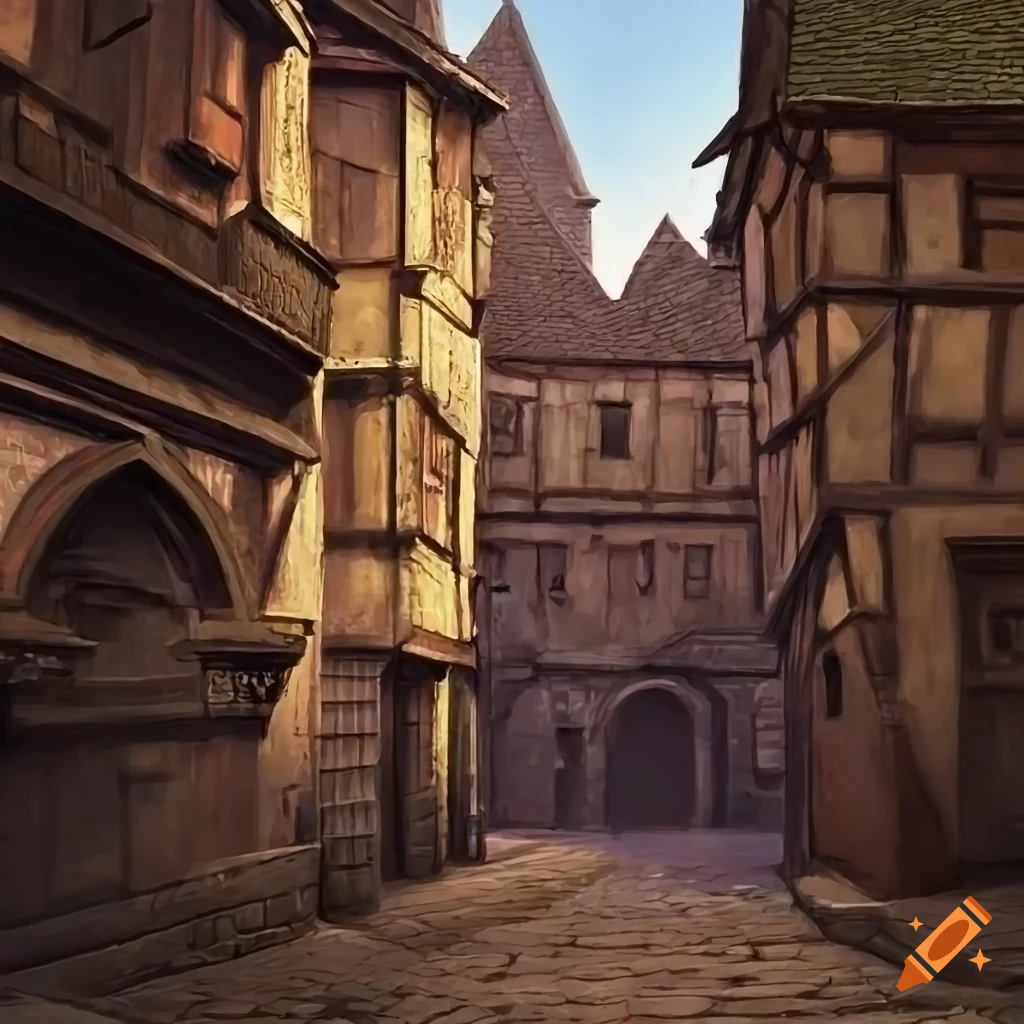 Entrance to a medieval tavern in a street on Craiyon