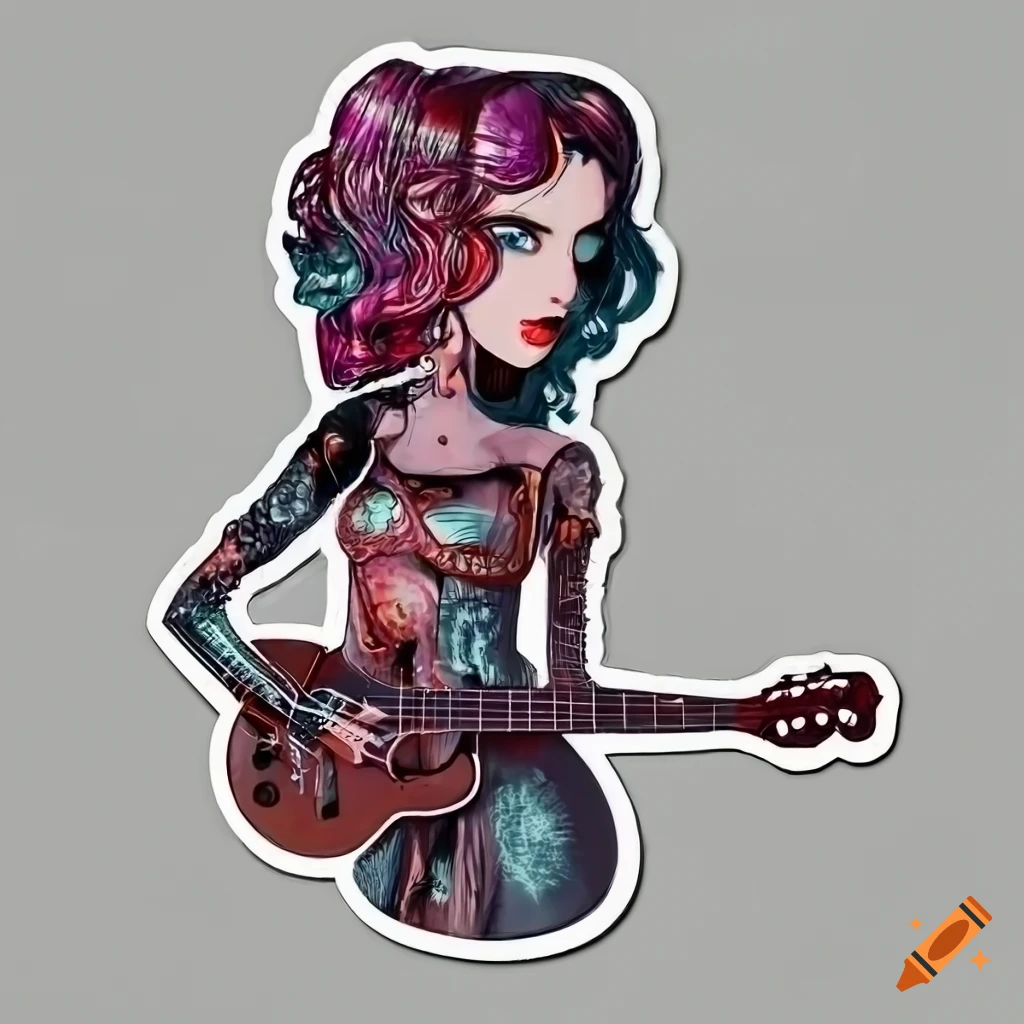 Sticker design of a ukulele machine girl
