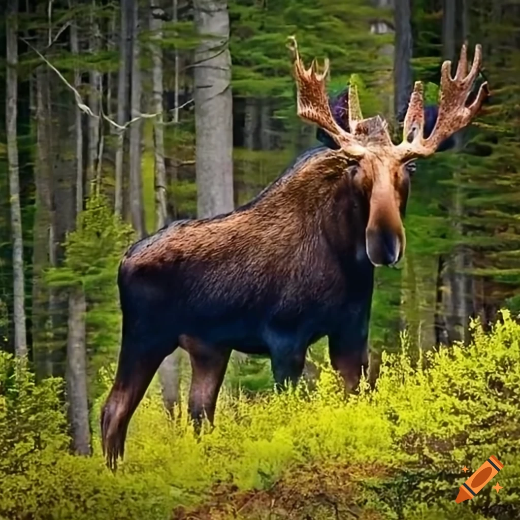 Scenic view of a moose in the woodlands