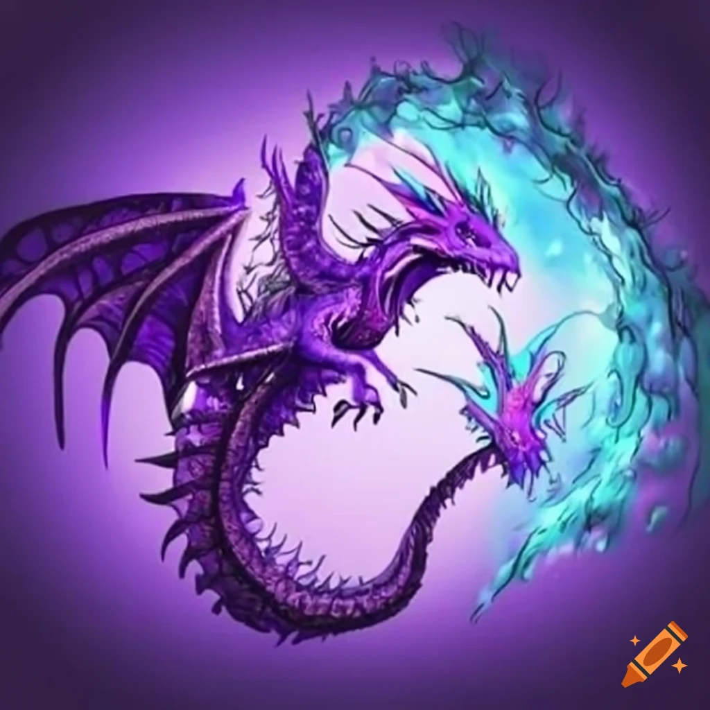 Dragon emerging from purple mist