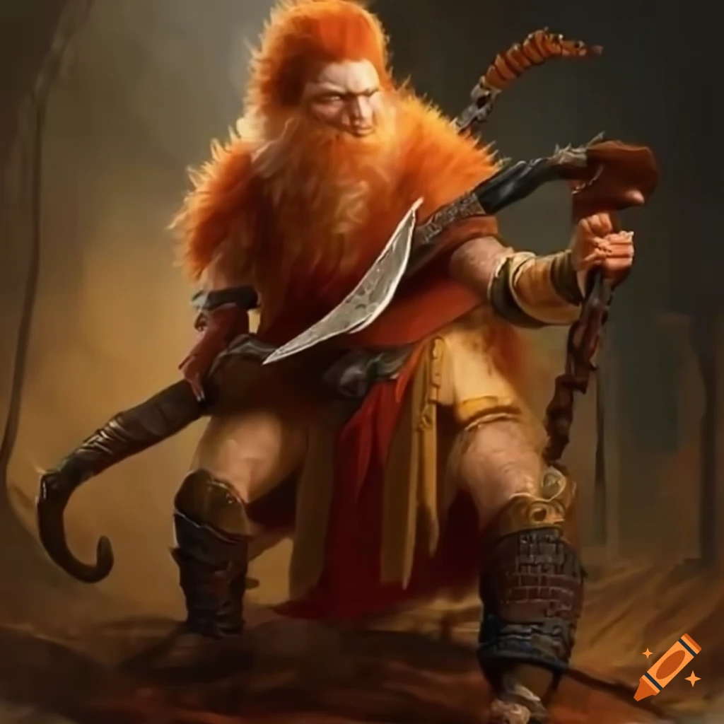 Image of a red-bearded dwarf warrior with a two-handed axe on Craiyon