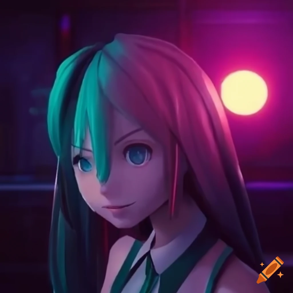 Hatsune Miku in Blade Runner inspired scene on Craiyon