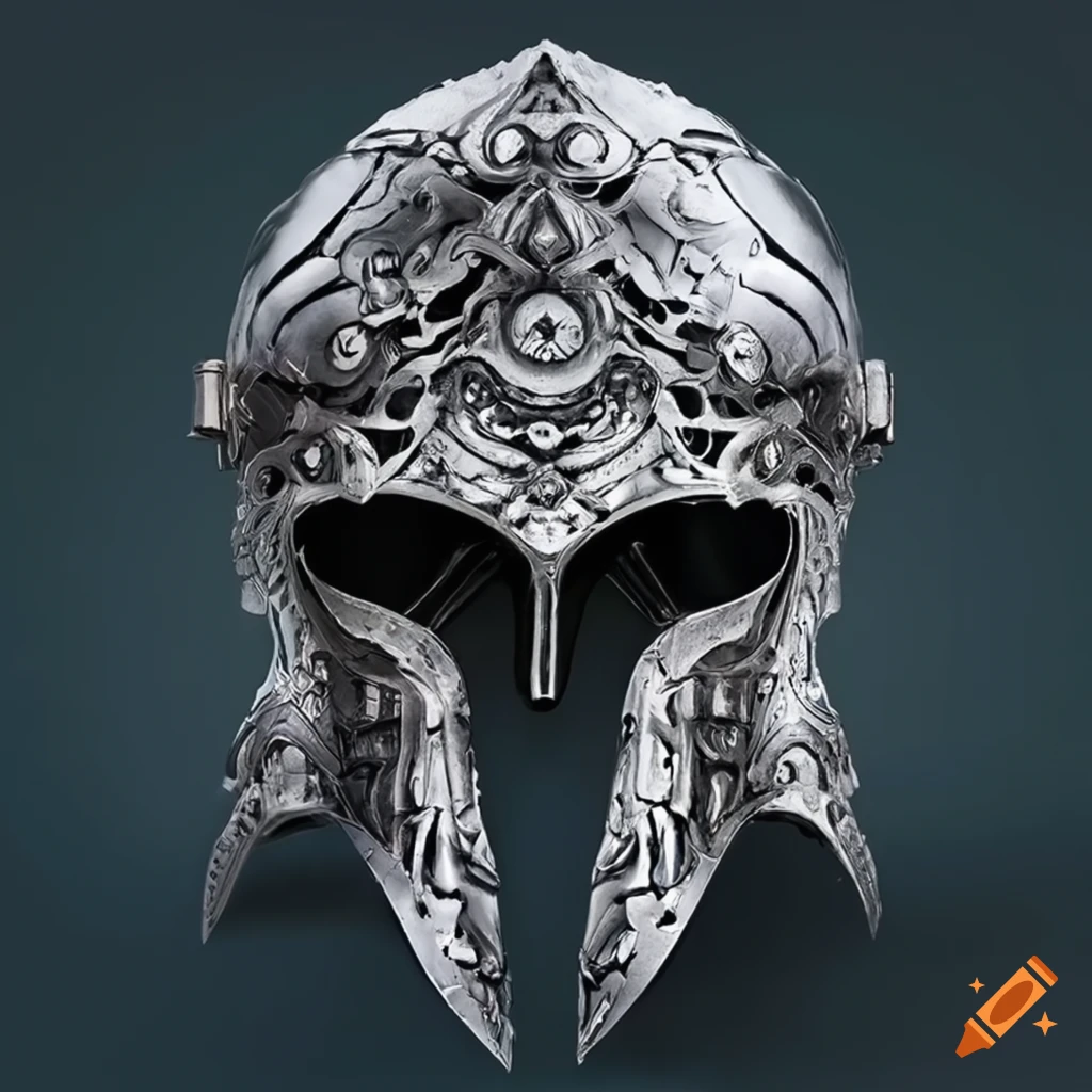 Intricate symmetrical steel helmet