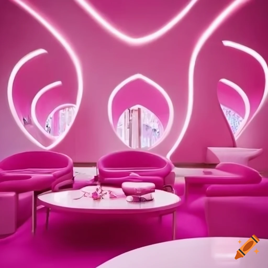 Pink salon lobby with futuristic furniture