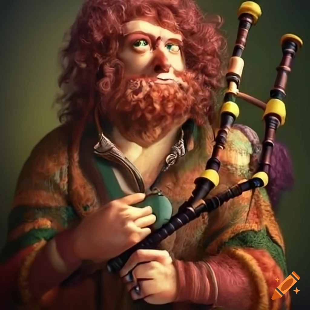 Hairy bard playing bagpipes