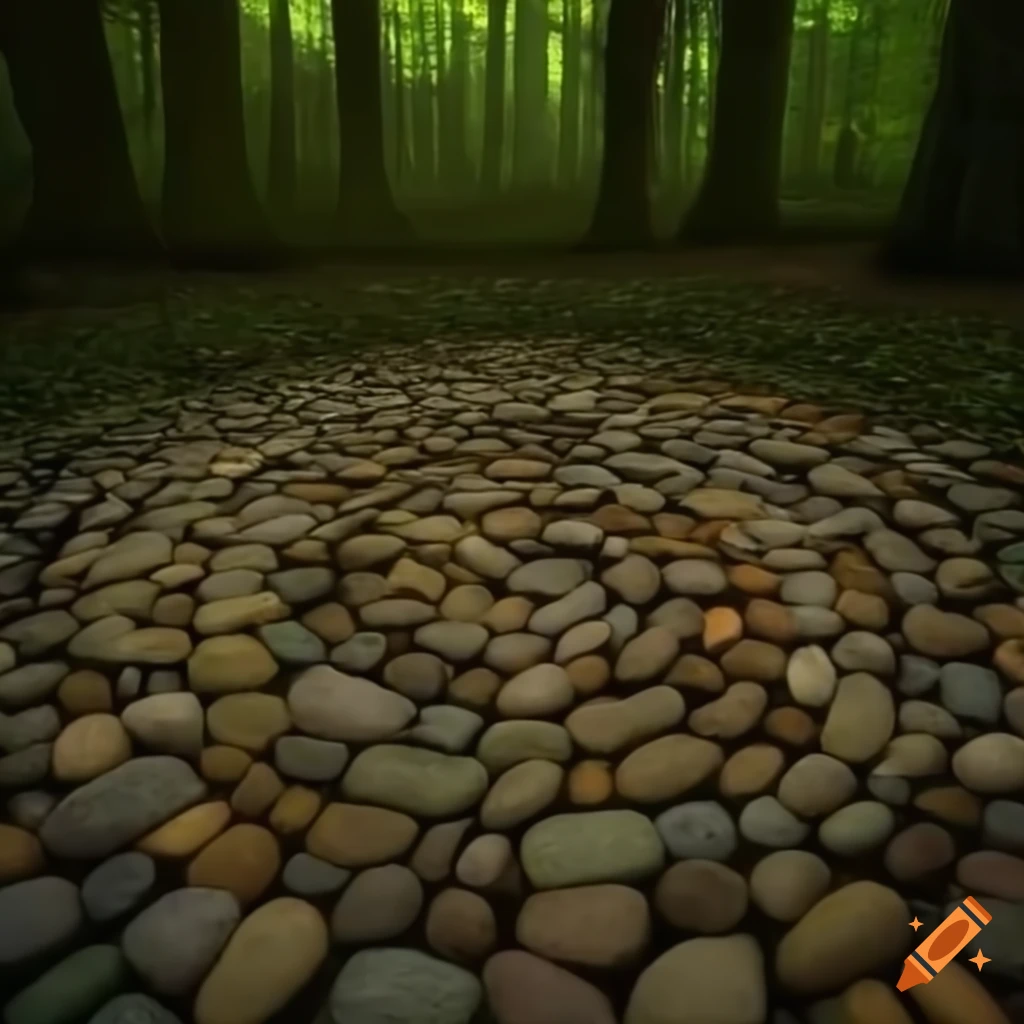 Photo of a forest floor with concentric circles of stones on Craiyon