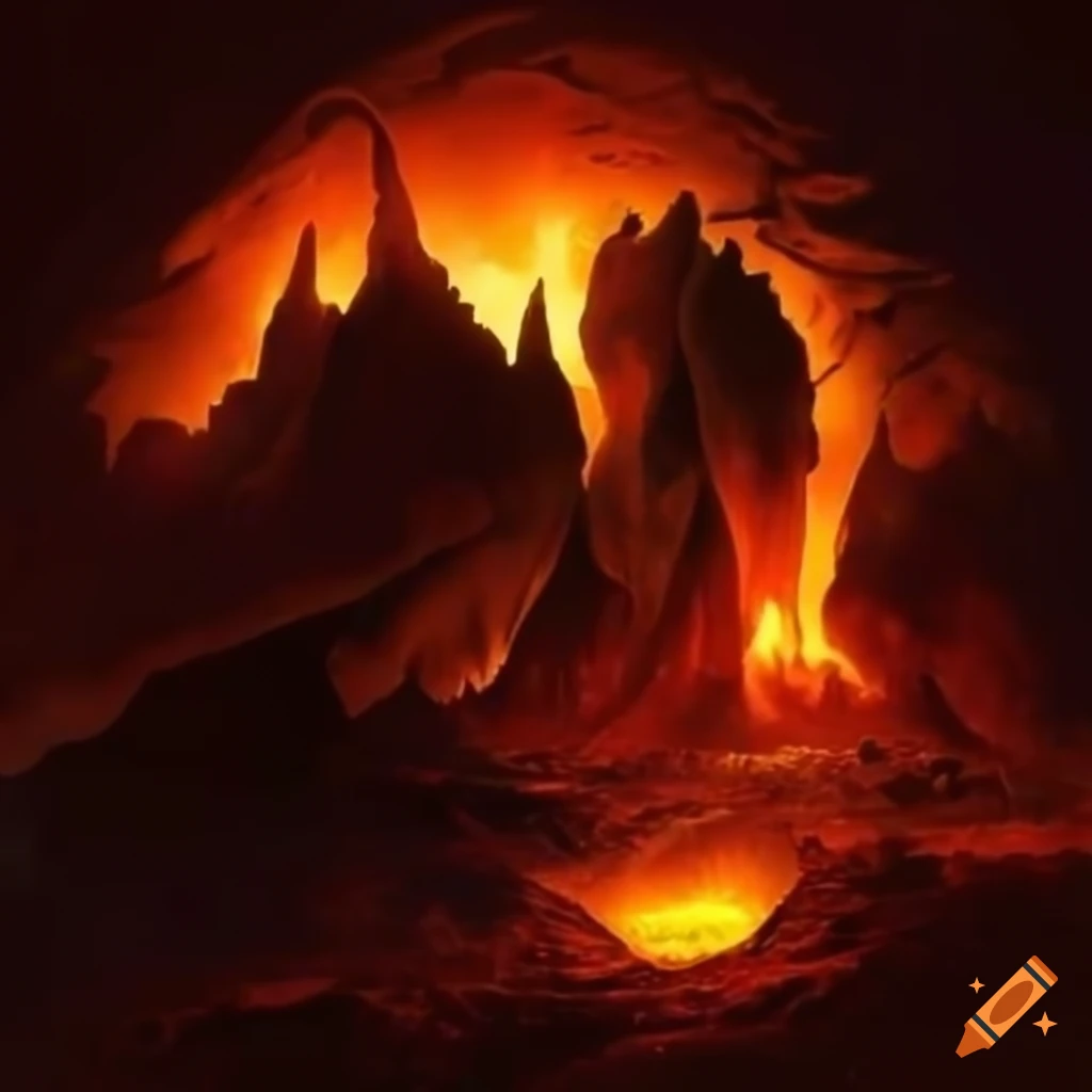 Landscape of magical fire and glowing lava