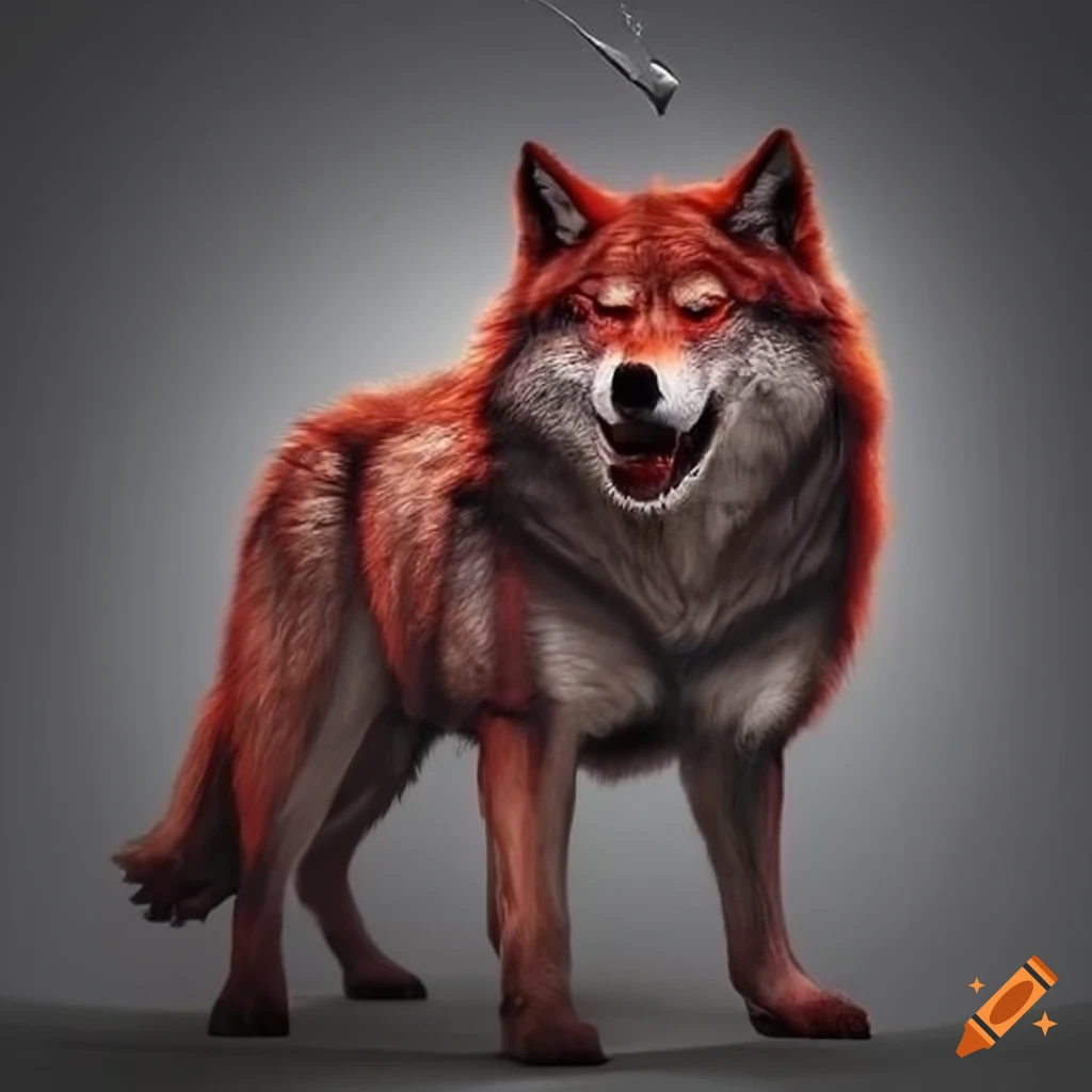Illustration of a red demon wolf with a white muzzle