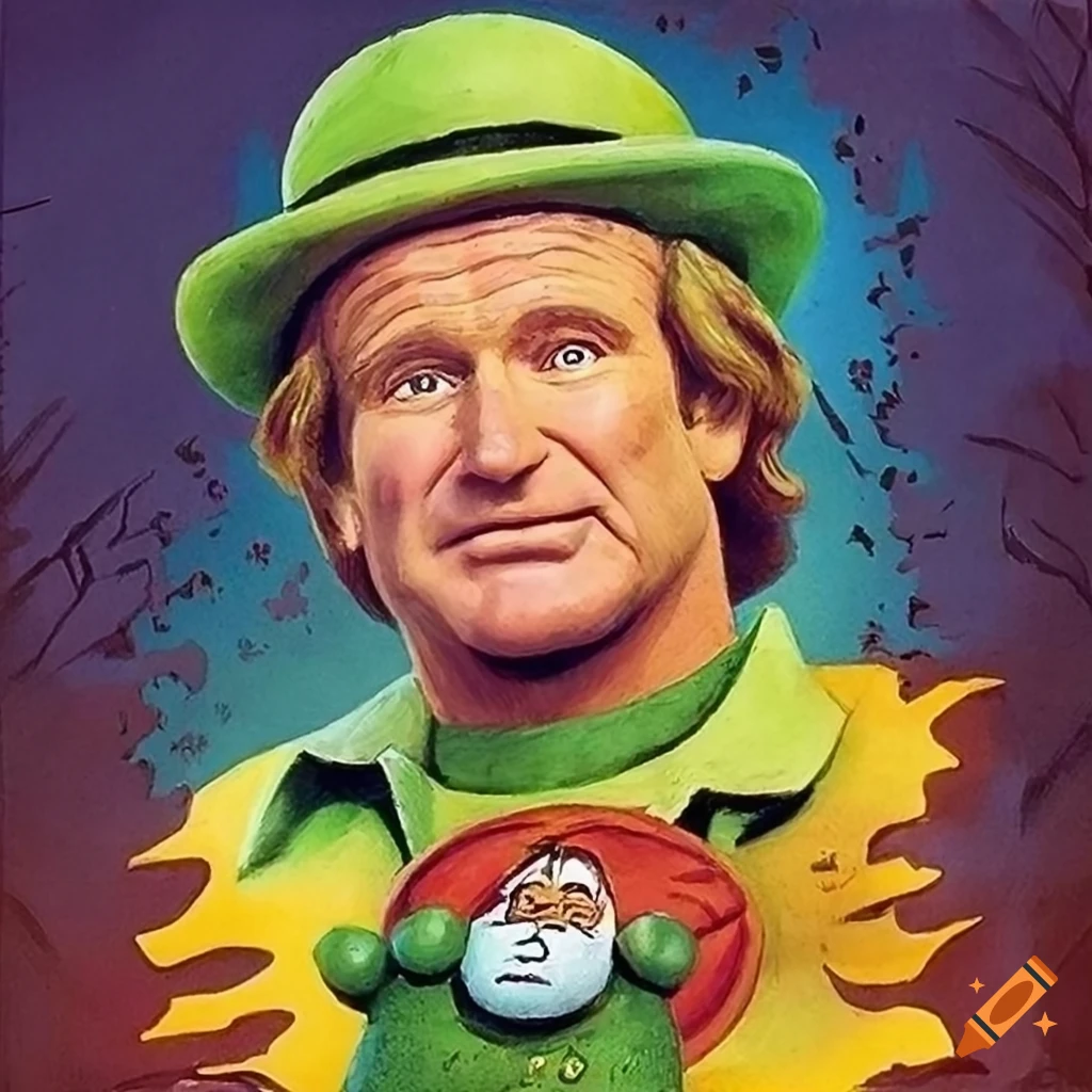 Colorful illustration of Robin Williams in Jumanji on Craiyon