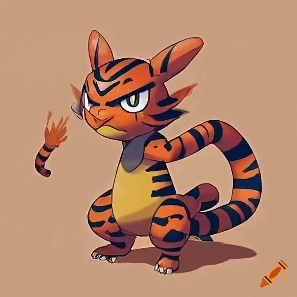 Image of tigero, a fire ground type pokemon on Craiyon