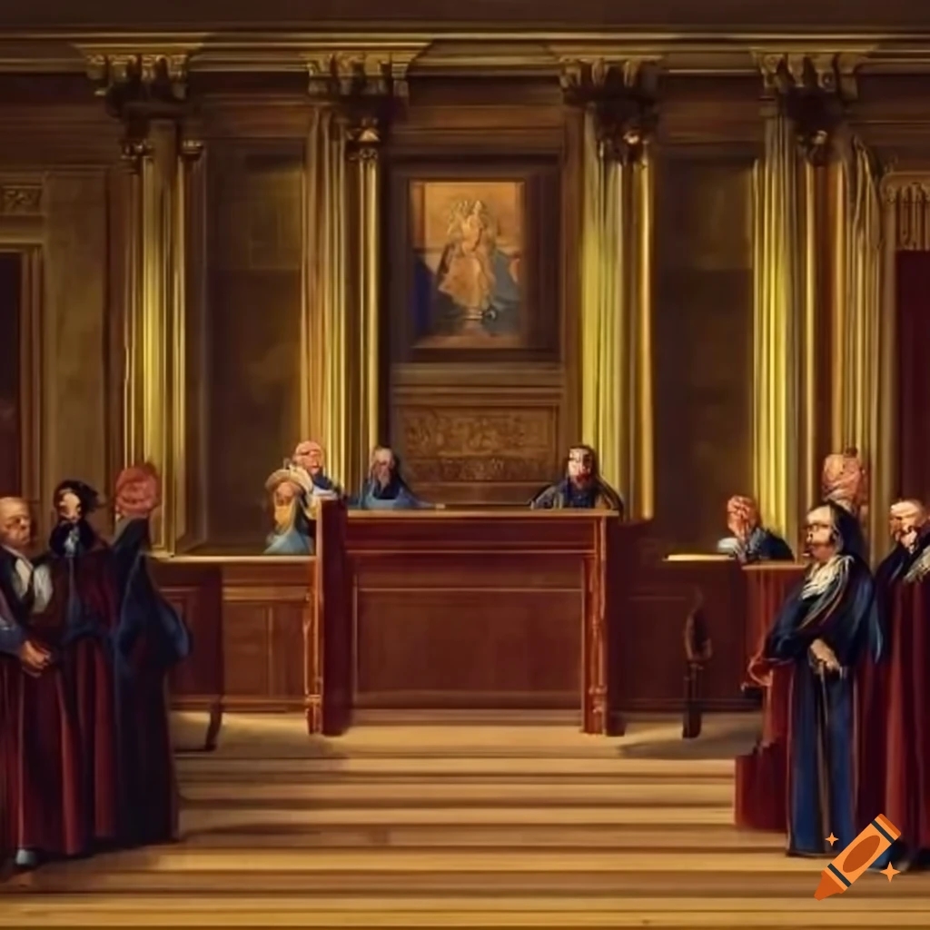 Modern courtroom with "The Oath of the Horatii" painting in the ...