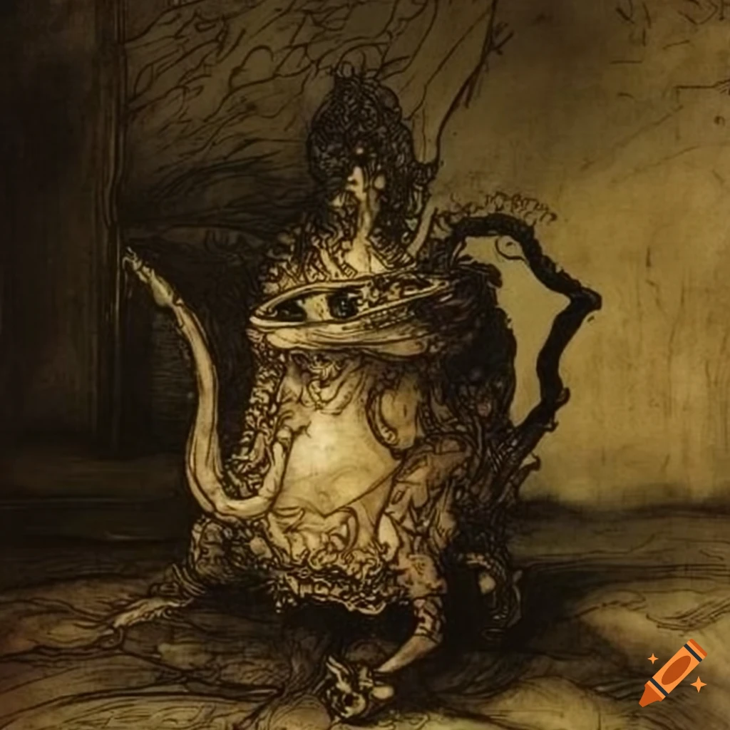 Illustration of a rococo drinking vessel with frogs