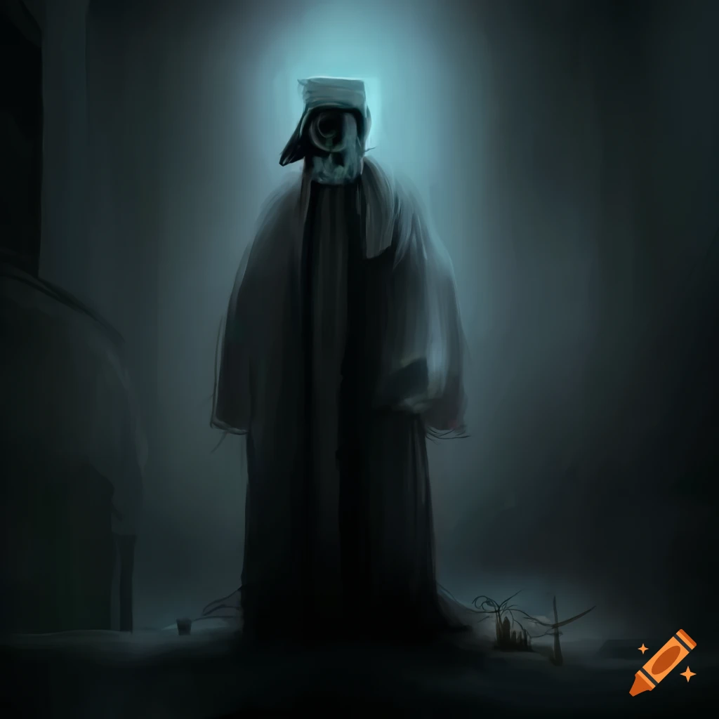 Plague doctors in a mysterious room