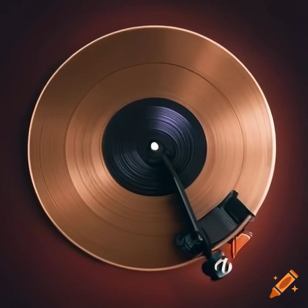 Bronze vinyl record playing on a record player on Craiyon