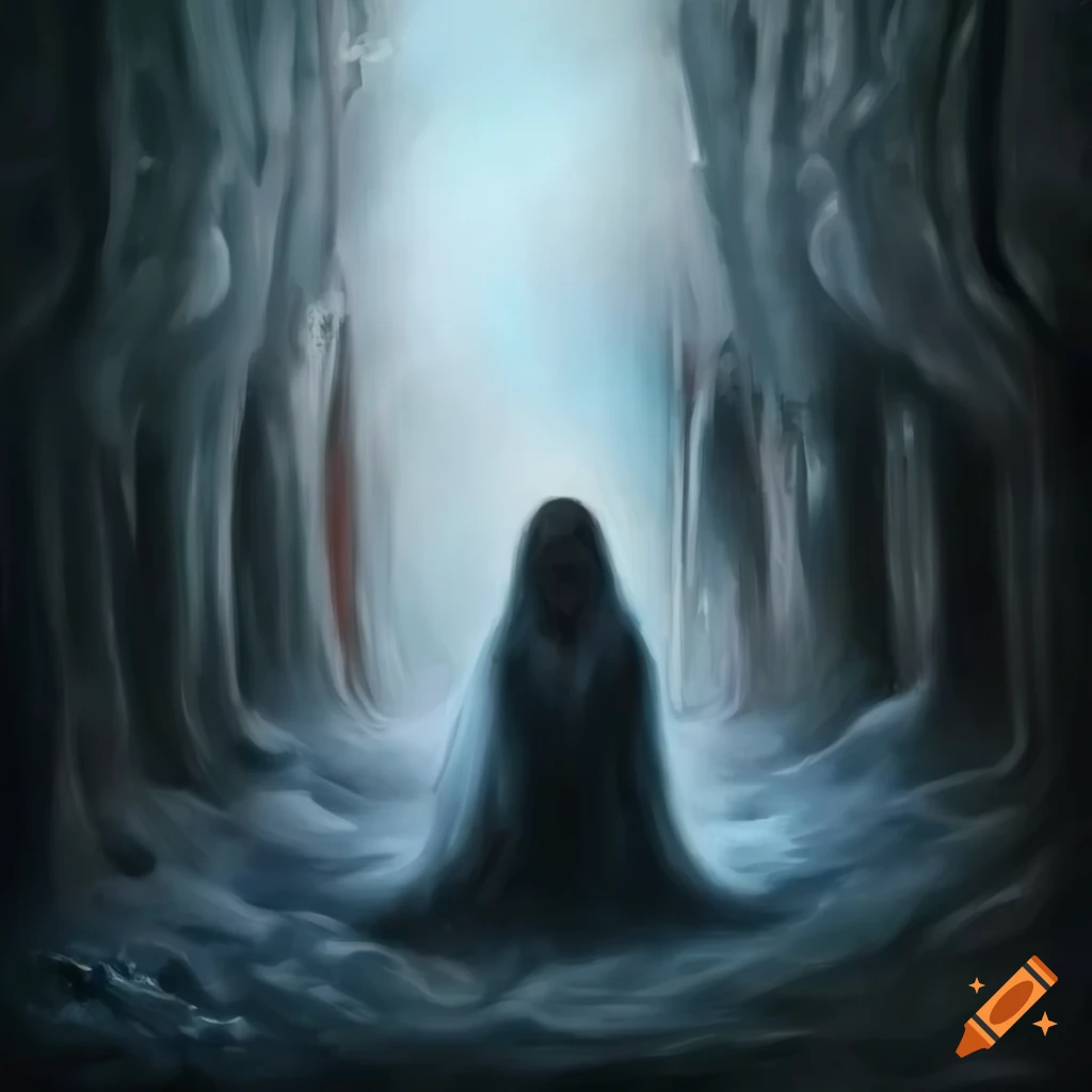 Oil painting of a ghost lady sitting in a graveyard on Craiyon